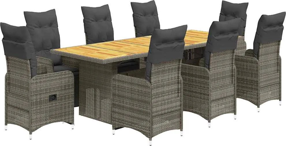 9dílný zahradní bistro set s poduškami šedý polyratan 3277293