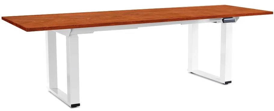 Výškově nastavitelný stůl OfficeTech Strong 240 x 80 cm, bílá podnož, třešeň