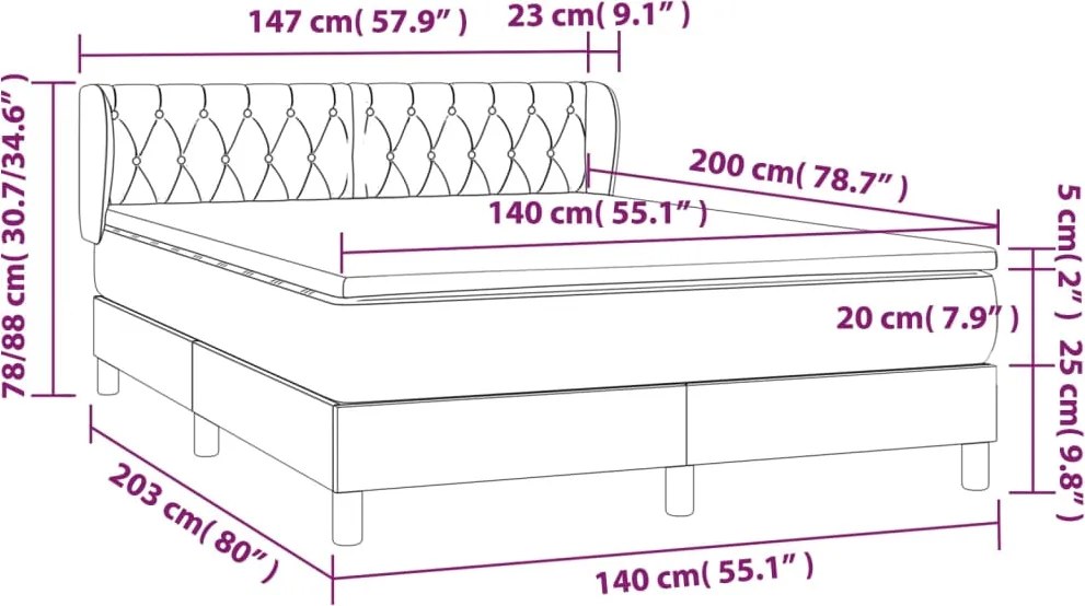 Box spring postel s matrací tmavě šedá 140x200 cm textil 3126486