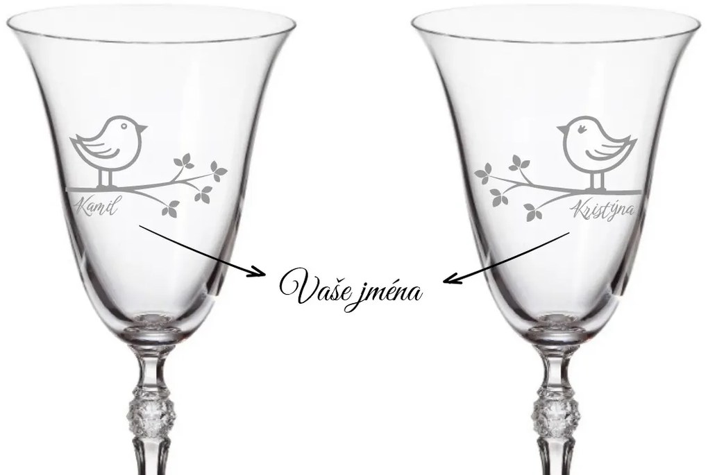 Dekorant svatby Svatební skleničky na bílé víno PTÁCI 250 ml 2KS