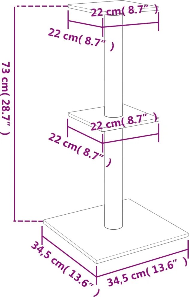 Škrabadlo pro kočky se sisalovými sloupky světle šedé 73 cm 172035
