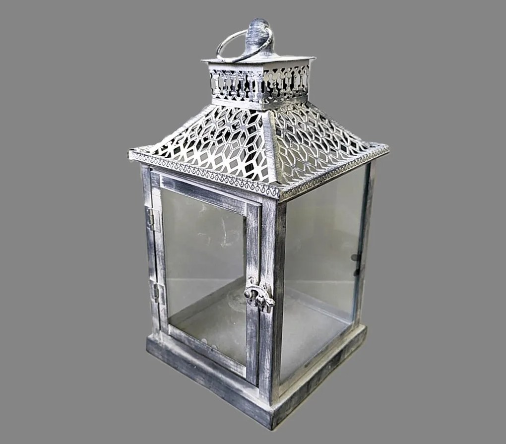 Lampa šedá patina kov se sklem 25139