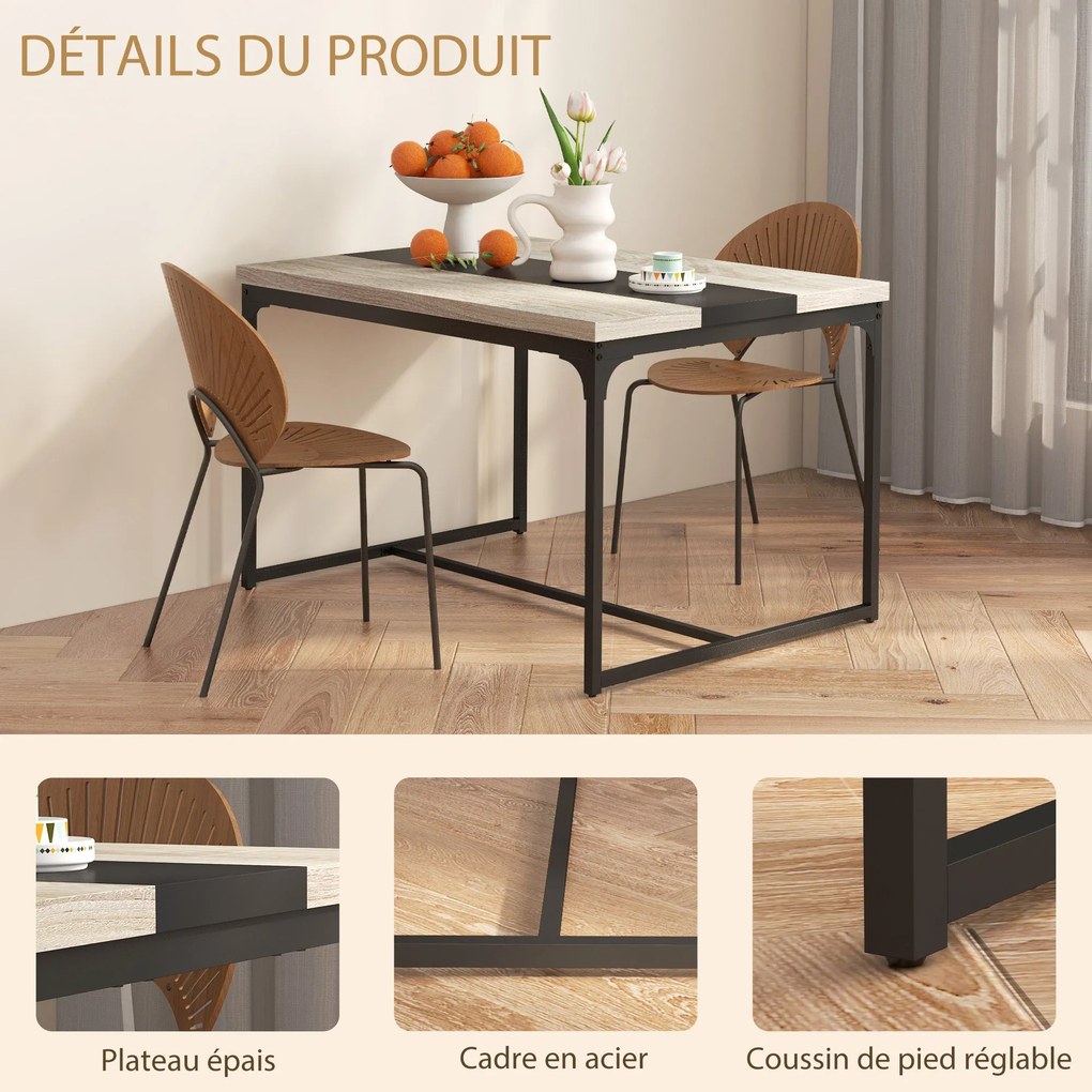 HOMCOM Jídelní stůl pro 6 osob v průmyslovém stylu, černý kov a dřevo, rozměry 120D x 89Š x 75,5V cm