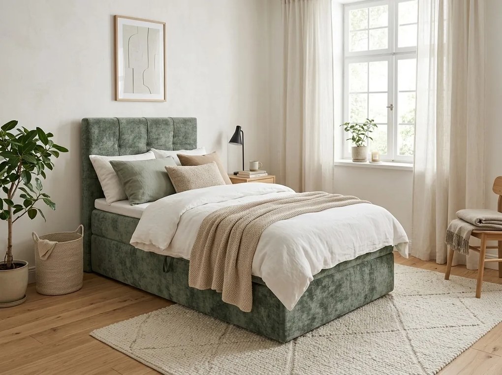 Čalouněná postel boxspring DIRELIS VIBE 90x200 cm tmavě zelená Matrace: Matrace Bonell pružinová