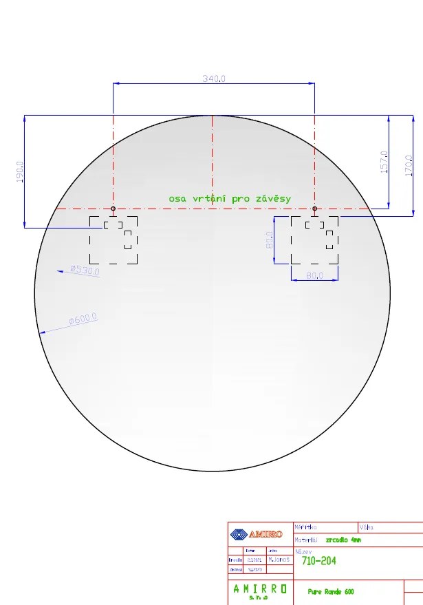 PURE RONDE kulaté zrcadlo na chodbu do předsíně nástěnné Ø 60 cm s leštěnou hranou do koupelny na zeď 710-204