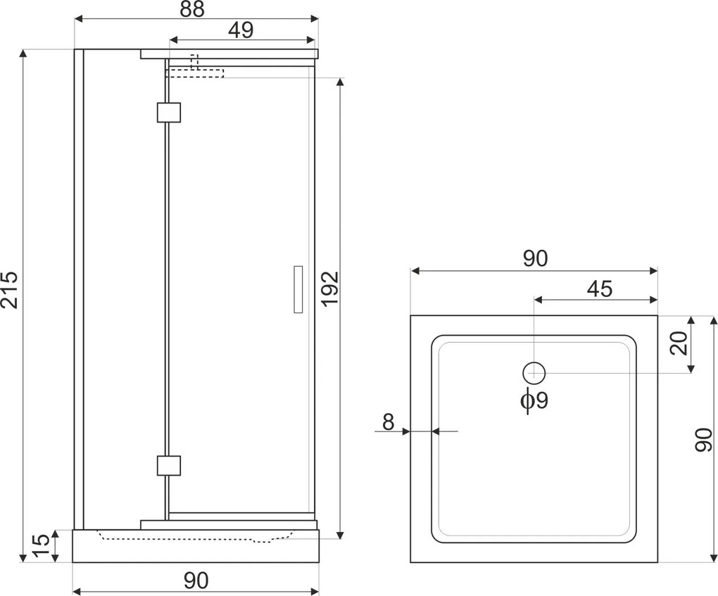 Aplomo York 90x90x215 masážní sprchový box