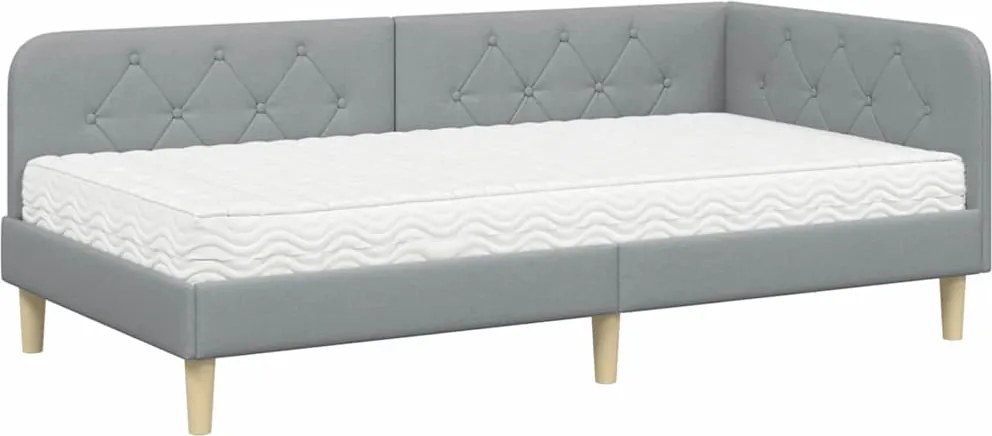 Rohový rám postele Světle šedá 90 x 190 cm textil 3394109