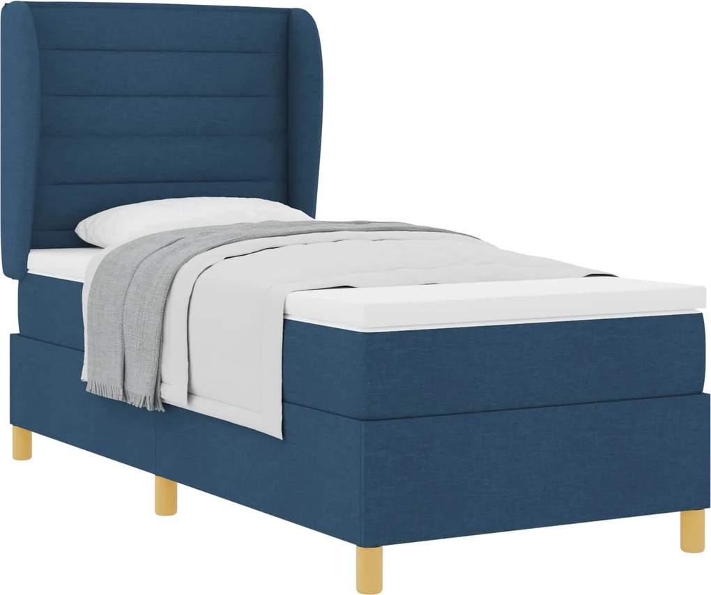 Postel s boxspringem s matrací s čelo Modrá 200 x 90 cm textil 3340675