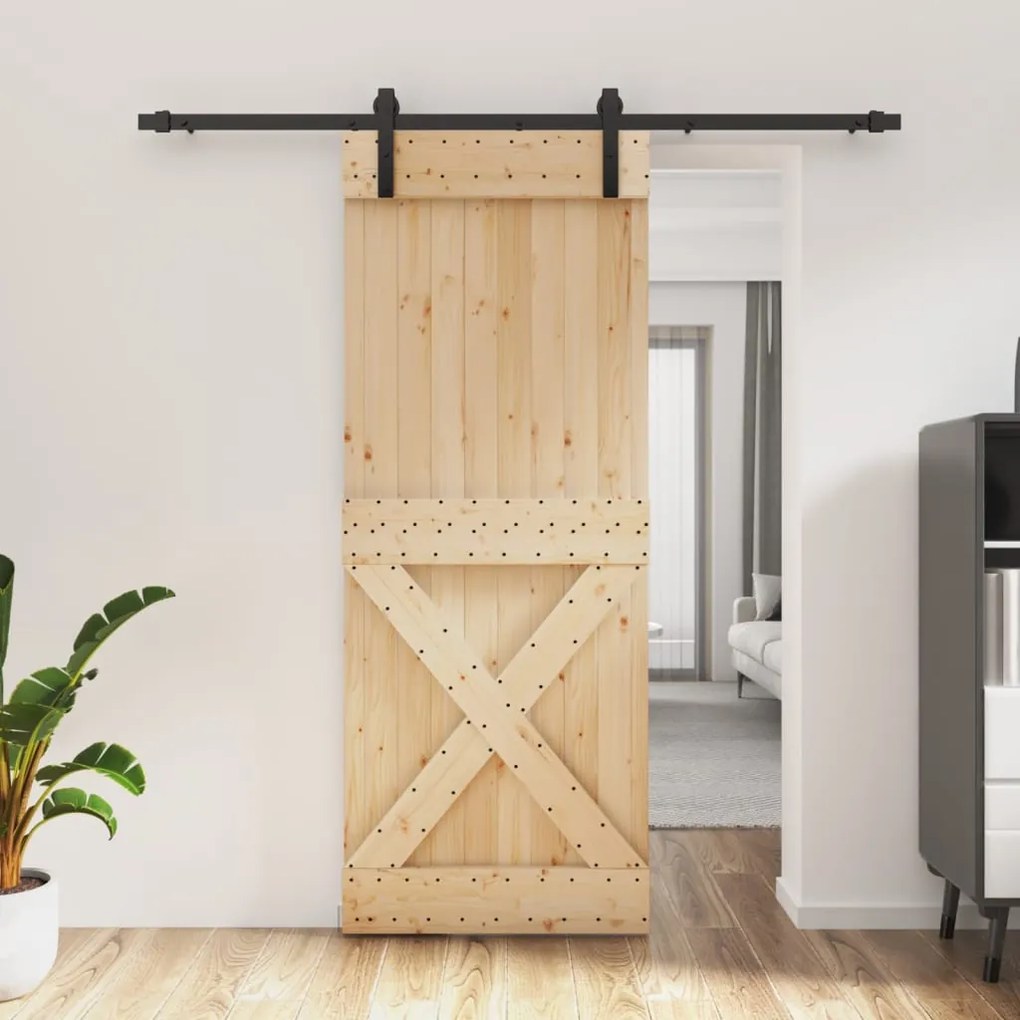 Posuvné Dveře S Kováním 80 X 210 Cm Masivní Borové Dřevo