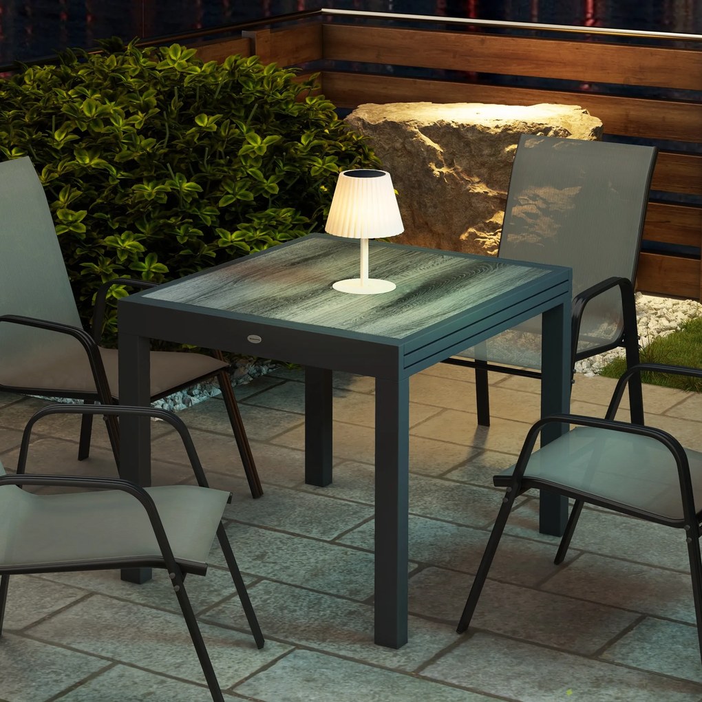 Zahradní stůl Outsunny, jídelní stůl s rozkládací deskou, stůl na terasu se vzhledem dřeva, hliníkový stůl na balkon, béžová+šedá, 160 x 80 x 75cm| A…