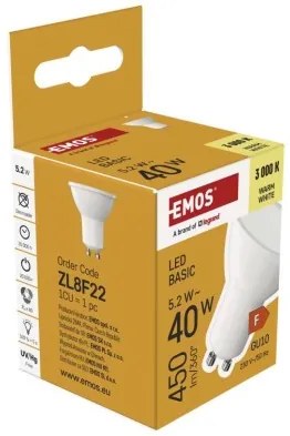 Emos lighting LED žárovka Basic MR16 / GU10 / 5,2 W (40 W) / 450 lm / teplá bílá 1525730235