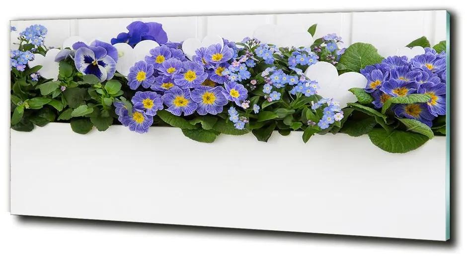 Wallmuralia Foto-obrah sklo tvrzené Modré květiny 125x50 cm
