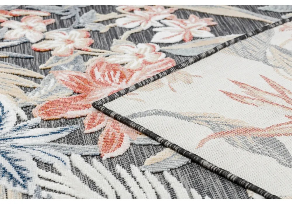 Venkovní kusový koberec Květy černý 176x270cm