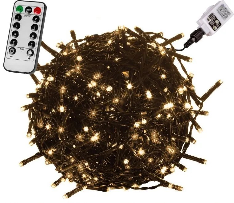 VOLTRONIC® 59744 Vánoční LED osvětlení 20 m - teple bílá 200 LED + ovladač - zelený kabel