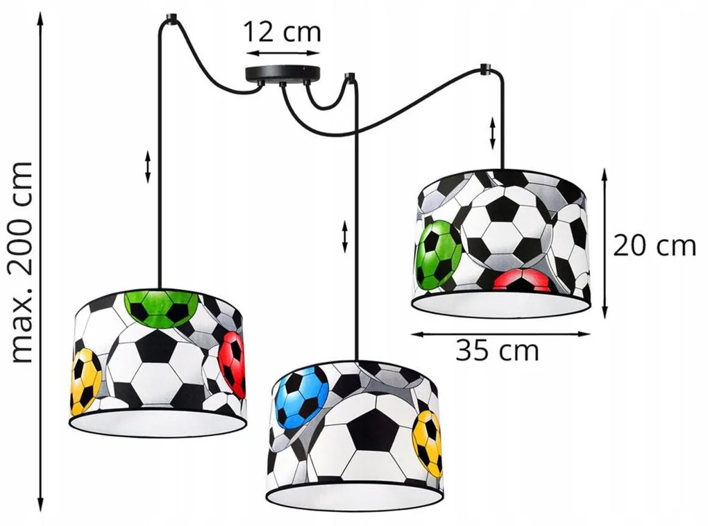 Dětské závěsné svítidlo Soccer Spider, 3x textilní stínítko se vzorem, (výběr ze 2 barev konstrukce)