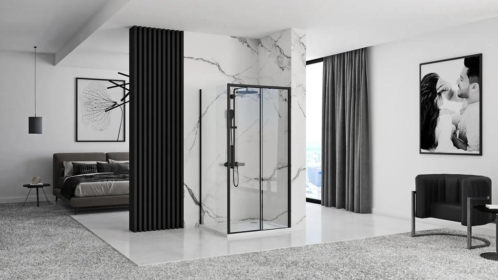 Rea Rapid Slide - sprchový kout s posuvnými dveřmi 130(dveře) x 90(stěna), čiré sklo, černý profil, KPL-09863