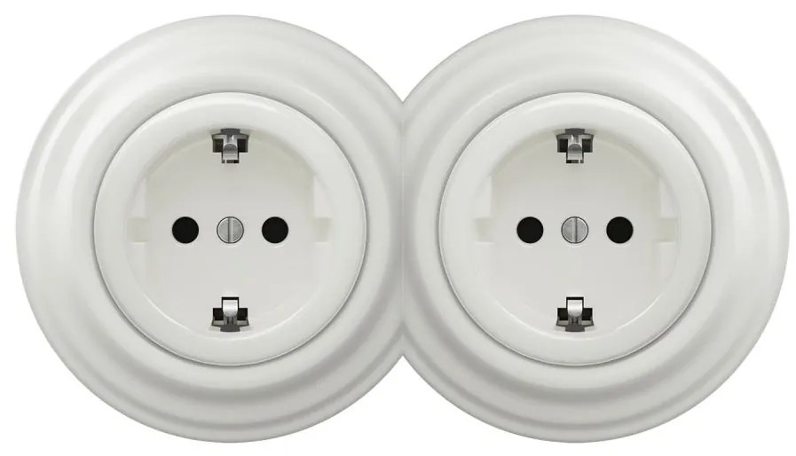 Kliklap - Dvojitá retro zásuvka domovní s rámečkem SCHUKO 230V/16A bílá 2xKA0008+2xKA0106