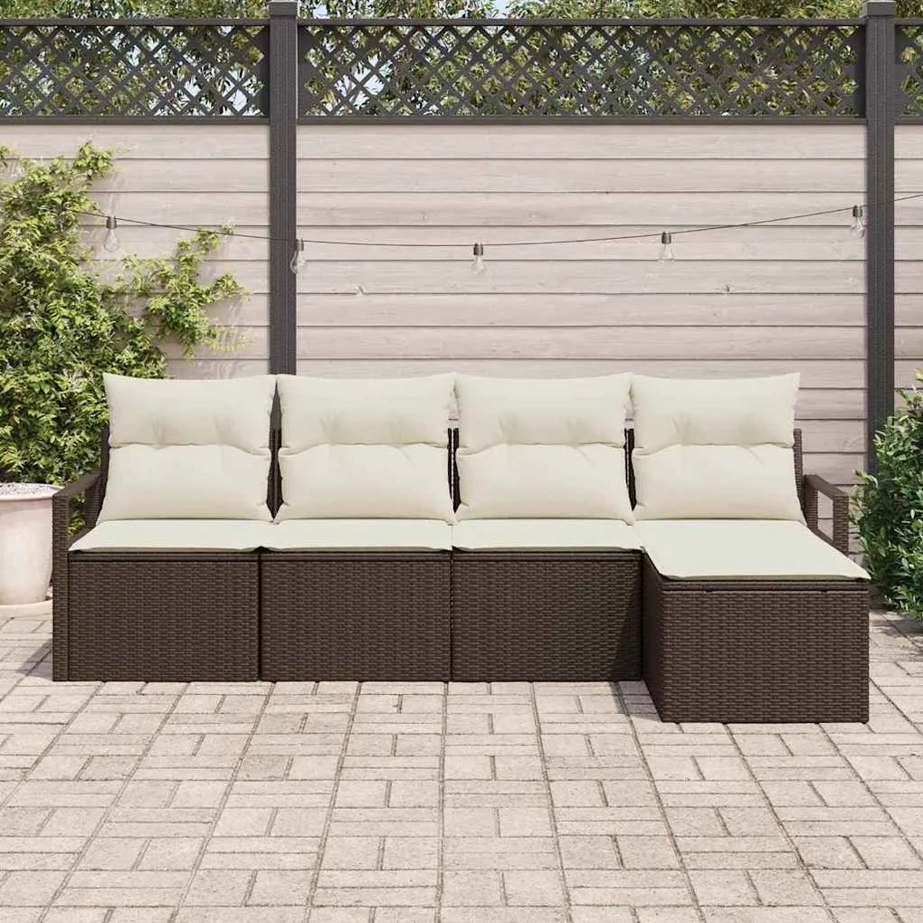 Set pohovek 5 ks Hnědá a krémová polyratan 3355007