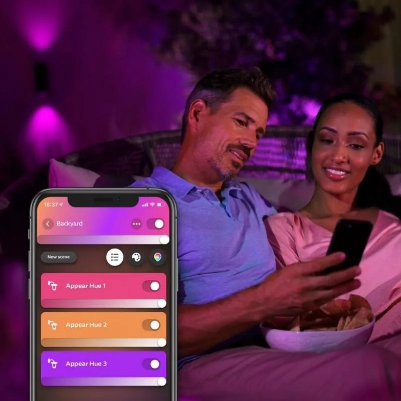 PH 17463/30/P7 HUE Appear SVÍTIDLO VENKOVNÍ NÁSTĚNNÉ LED RGBW 2x8W 1200lm IP44, černá - PHILIPS HUE (915005842801)