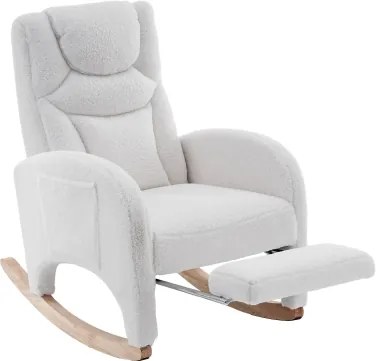 Aosom Houpací křeslo Teddy, ergonomicky čalouněné s područkami, 99 cm, do ložnice nebo obýváku, bílé
