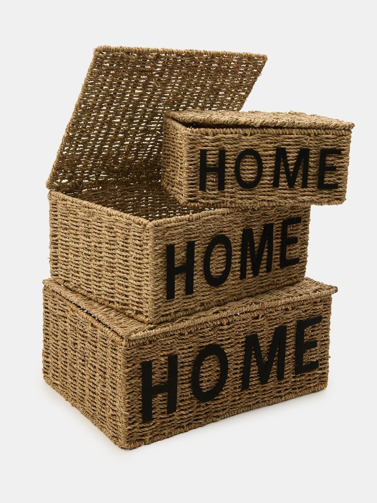Sinsay - Pletený úložný koš s nápisem Home - béžová