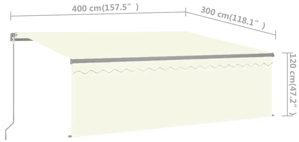 vidaXL Marketos Ručně zatahovací markýza s roletou 4 x 3 m krémová