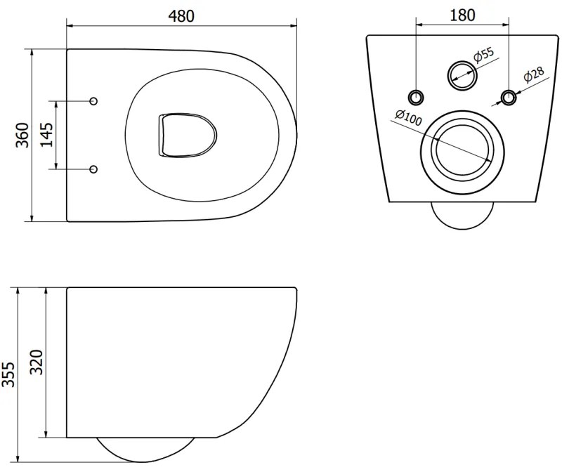 Mexen Lena WC mísa Rimless s pomalu padající deskou slim, duroplast, Matná černá - 30220185