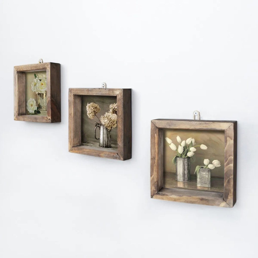 Sada obrazů Květiny ve váze 15x15 cm 3 ks