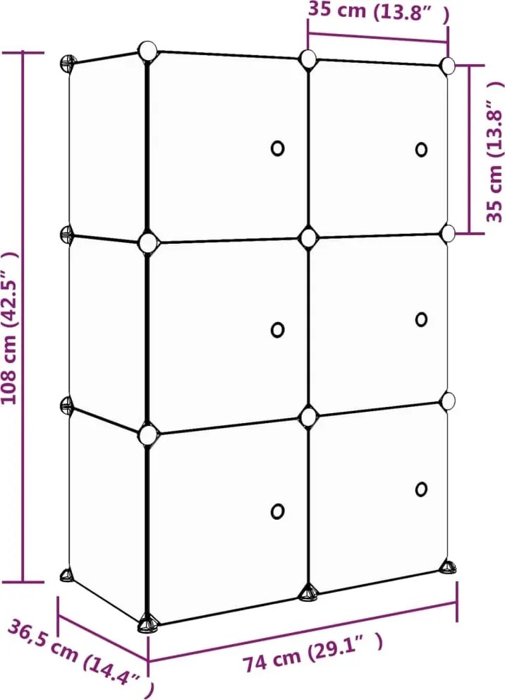 vidaXL Dětská modulární skříň s 6 úložnými boxy PP [340578] Barva: Růžová