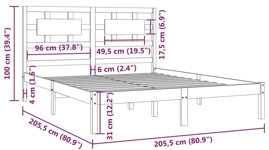 Rám postele medově hnědý masivní borovice 200 x 200 cm,  3107376