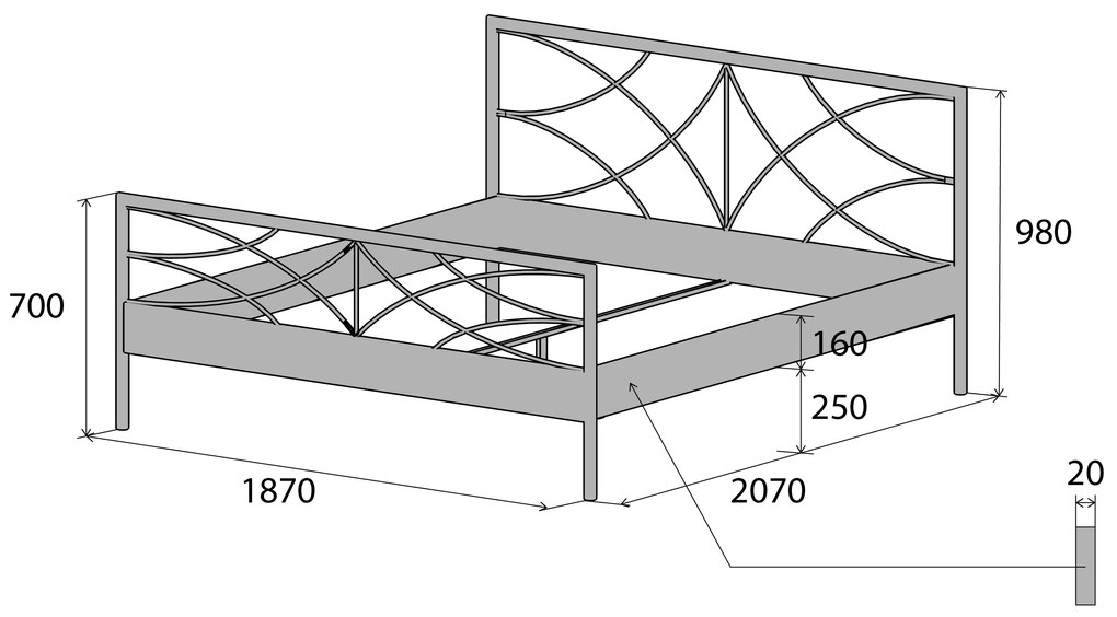 Nábytek ATIKA s.r.o. Kovová postel Bow Povrchová úprava: na přání dle RAL, Rozměr: 140 x 200 cm