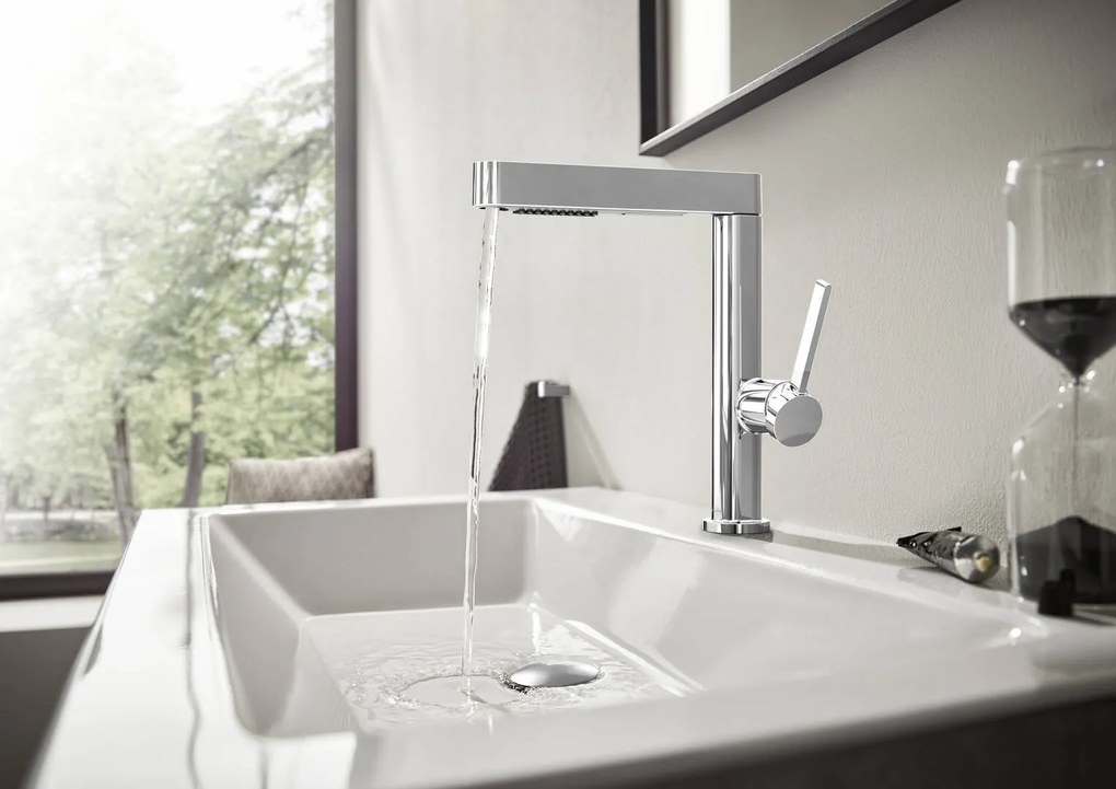 Hansgrohe Finoris, umyvadlová baterie 230, s výpustí Push-Open a výsuvnou sprškou, EcoSmart, chromová, 76063000