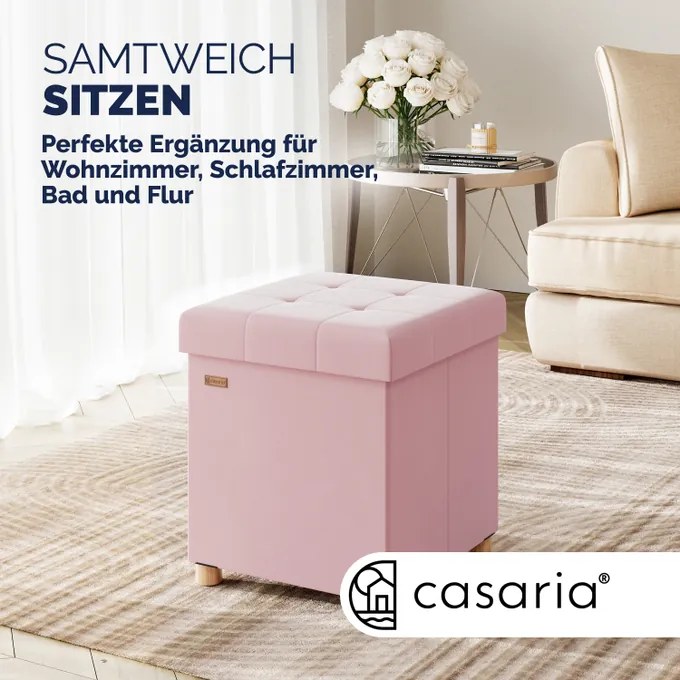 Casaria Mini taburet / stolička s úložným prostorem na nožičkách, růžový, 42 x 38 x 38 cm 109921