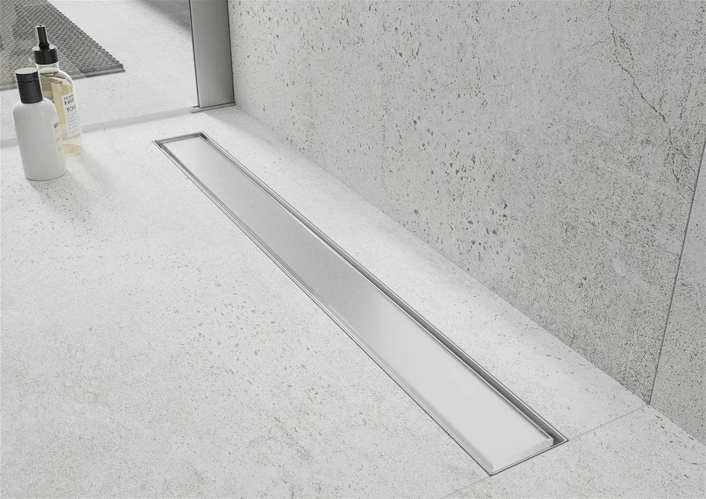 Mexen Flat nerezový sprchový žlab 90 cm vzor bílé sklo, 1027090-15