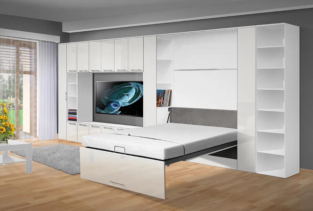 Obývací sestava s výklopnou postelí VS 4070P, 200x160cm odstín lamina - korpus: bílá, odstín dvířek: bílá lesk