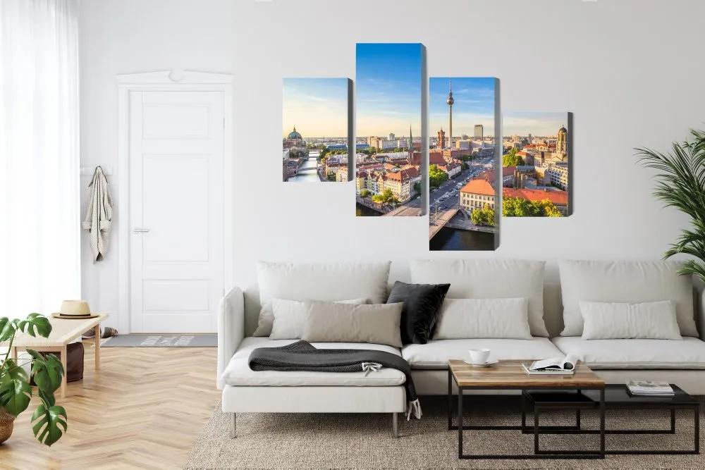 Vícedílný obraz Řeka Spréva A Panoramatický Výhled Na Berlín Nedostatek Nedostatek Přírodní plátno 240x150