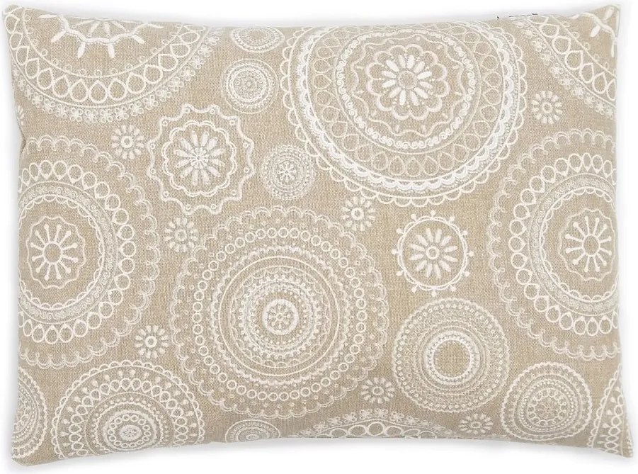 Špaldový polštář Béžová mandala, 38 × 28 cm – béžový, s motivem mandaly, česká ruční výroba