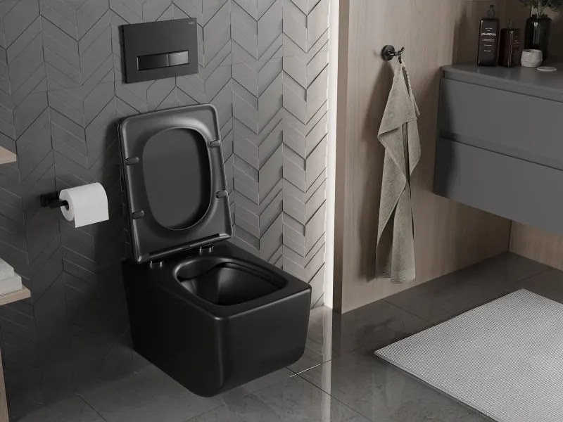 Mexen Vera wc mísa Rimless se sedátkem s pomalým zavíráním slim, duroplast, černá matná - 30164070