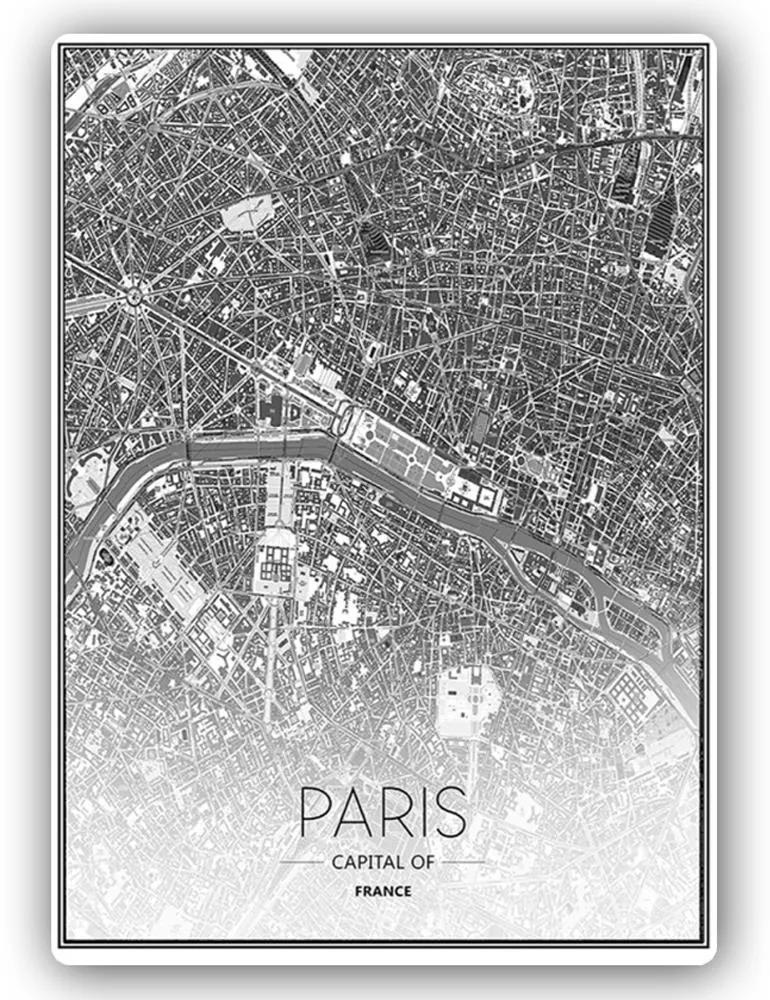CARO Kovový obraz - Map Of Paris 40x60 cm