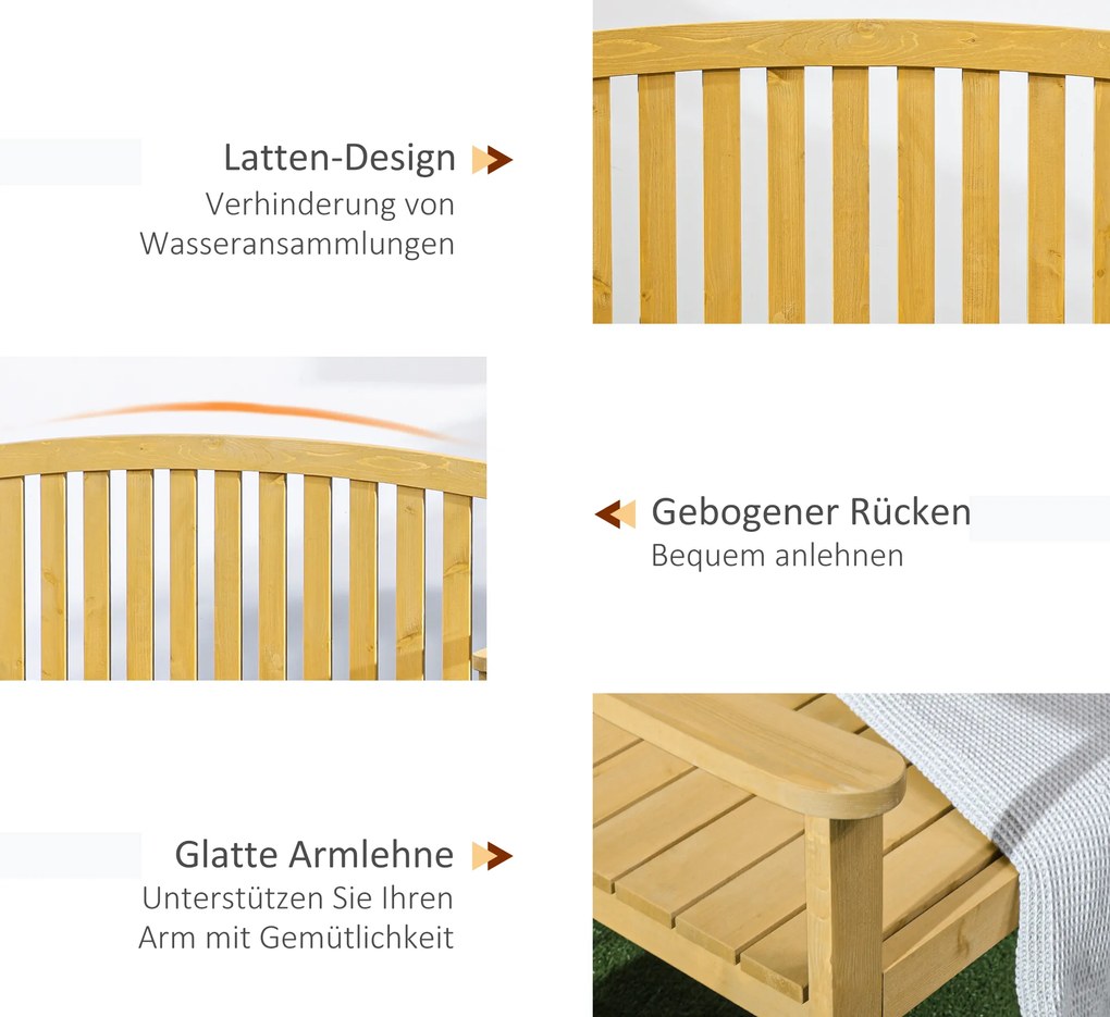 Zahradní lavice 2 osoby, dřevěná z borovice, odolná vůči počasí, s opěradlem, 140 cm, oranžová