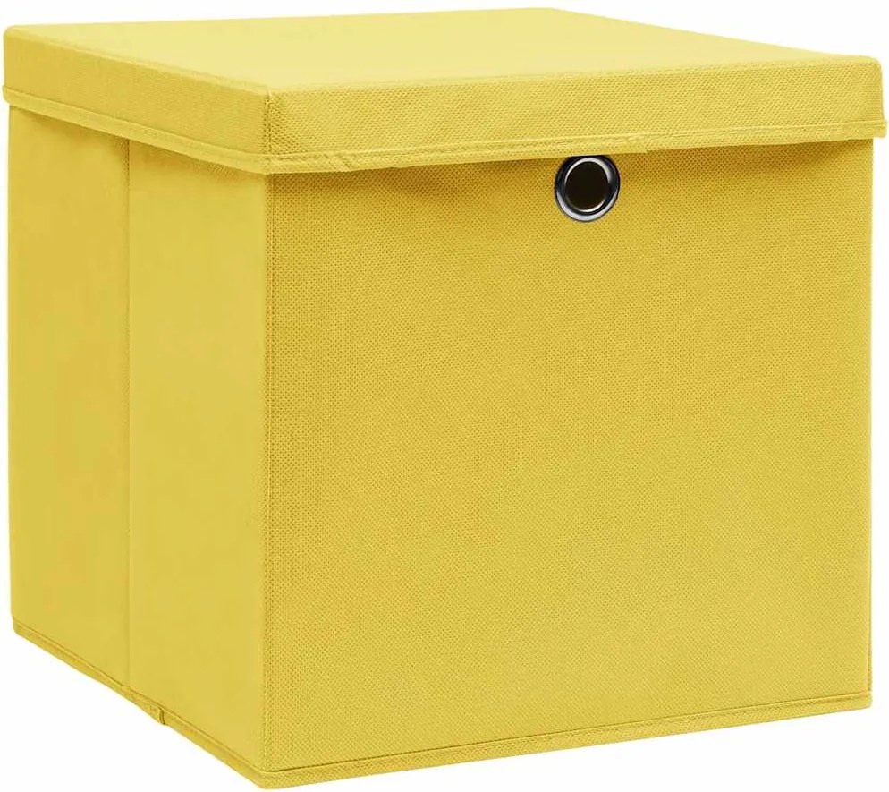 Úložné boxy s víky 4 ks žluté 32 x 32 x 32 cm textil 288366