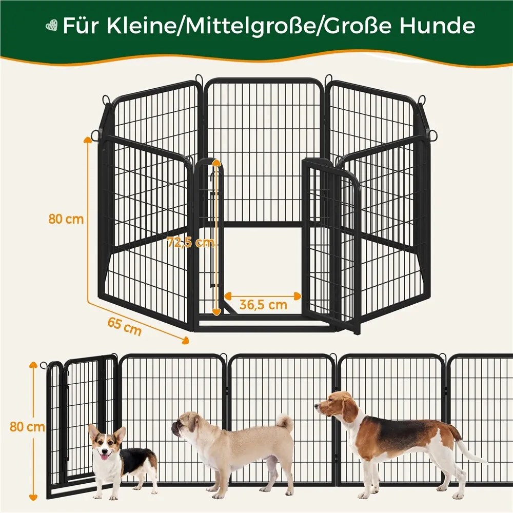 Ohrádka pro psy – černá, 8 dílů - 80 cm výška (266254015421)
