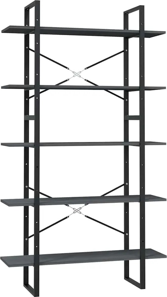 Knihovna s 5 policemi šedá 100 x 30 x 175 cm borové dřevo 3082005