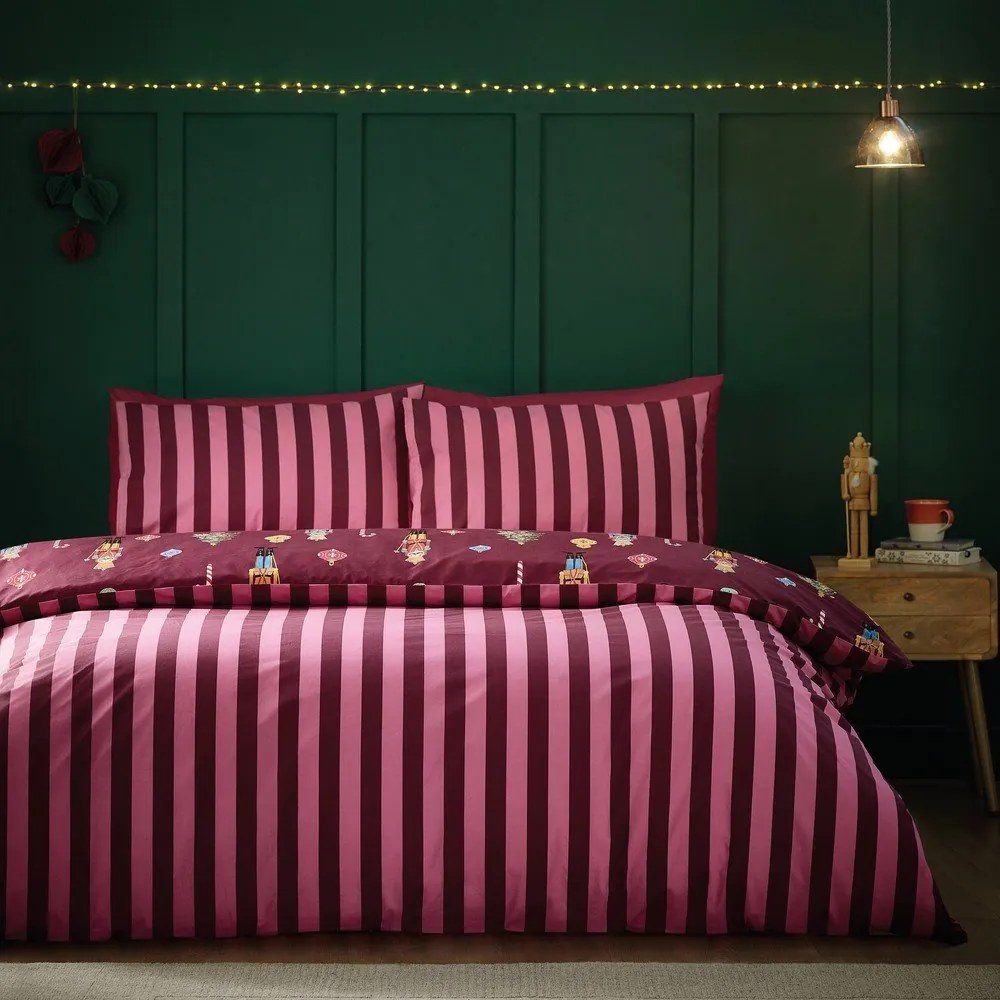 Růžové/fialové povlečení na dvoulůžko 200x200 cm Nutcracker Stripe – Catherine Lansfield