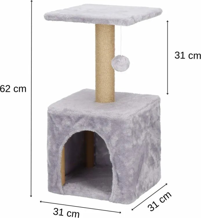 Škrabadlo pro kočky - Domeček s míčkem 2 patra 75 cm SPRINGOS PA1032