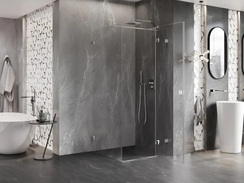 Mexen Lunar T, výklopný sprchový kout pravý 90 x 90 cm, čiré sklo, chromový profil, 834T-090-090-01-00-P