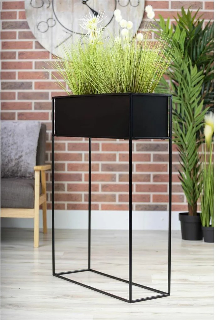 KOVOVÝ KVĚTINÁČ SE STOJÁNEM RECT 90X24X64 CM ČERNÁ