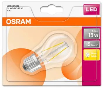 Ledvance LED žárovka 4052899400351 230 V, E27, 1.4 W = 15 W, teplá bílá, A++ A++ - E , kapkovitý tvar, vlákno