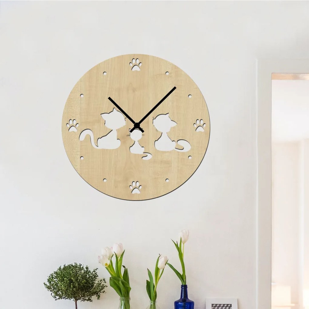 dřevo života Nástěnné hodiny KITTY Barevný vzor: Bílá, Velikost hodin: 50x50