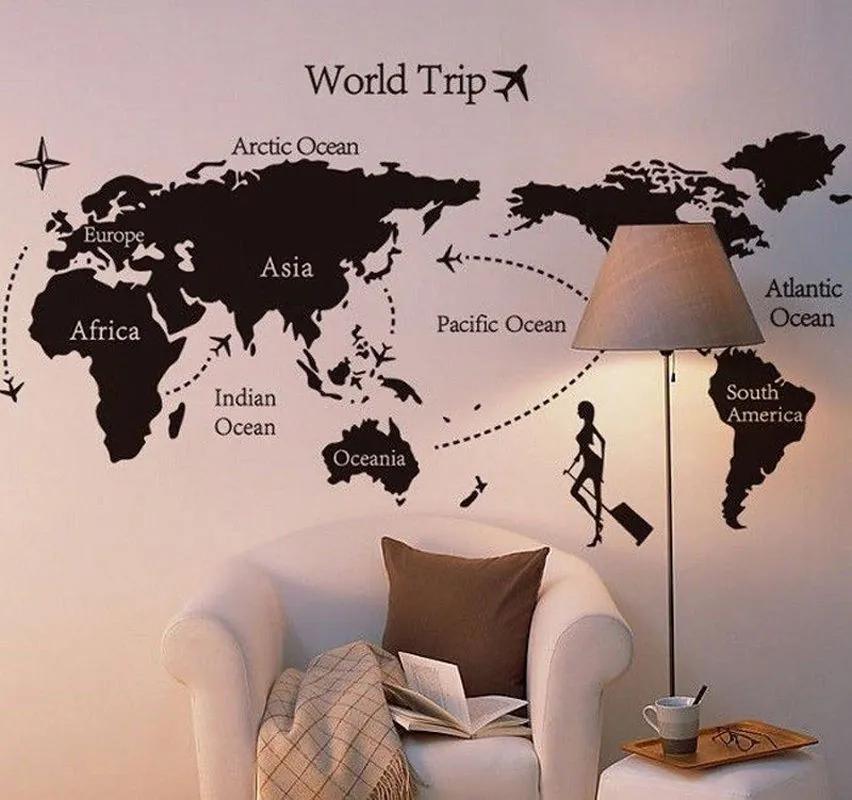 Živá Zeď Samolepka na zeď Mapa Cesta kolem světa